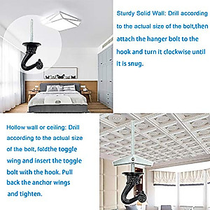 Hxchen 38mm/1.5" Ceiling Hooks - Heavy Duty Swag Hook with Steel Screws Bolts and Toggle Wings for Hanging Plants Ceiling Installation Cavity Wall Fixing Black - (2 Sets)