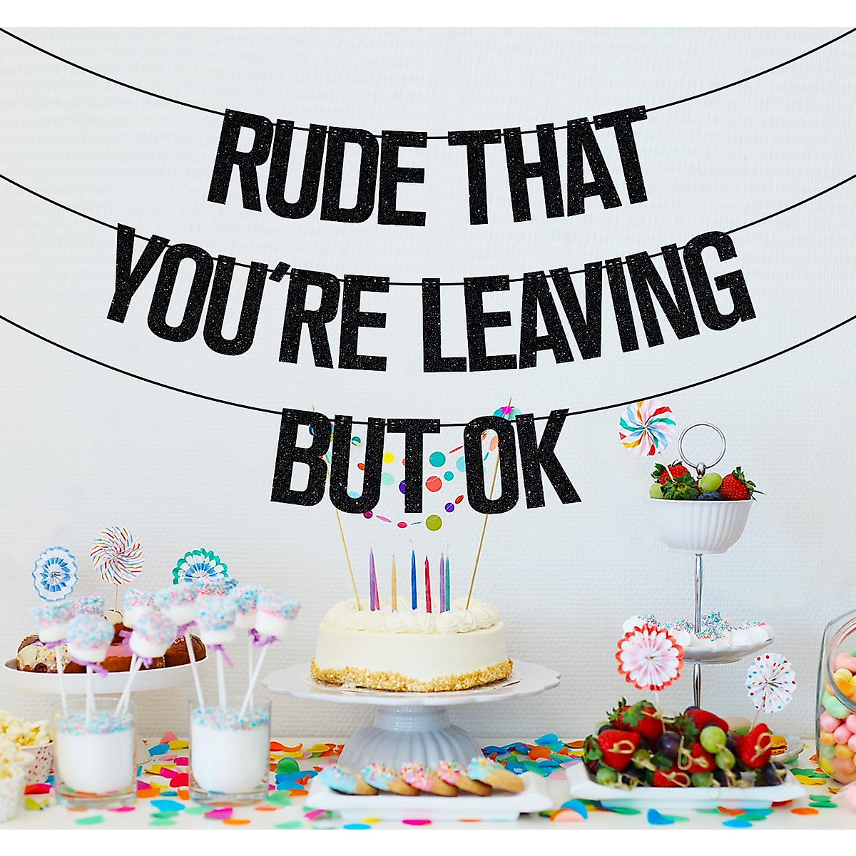 Rude That You're Leaving But OK Banner, Coworker Leaving Decorations, Graduation/Retirement/Goodbye/Farewell Party Decorations Black Glitter