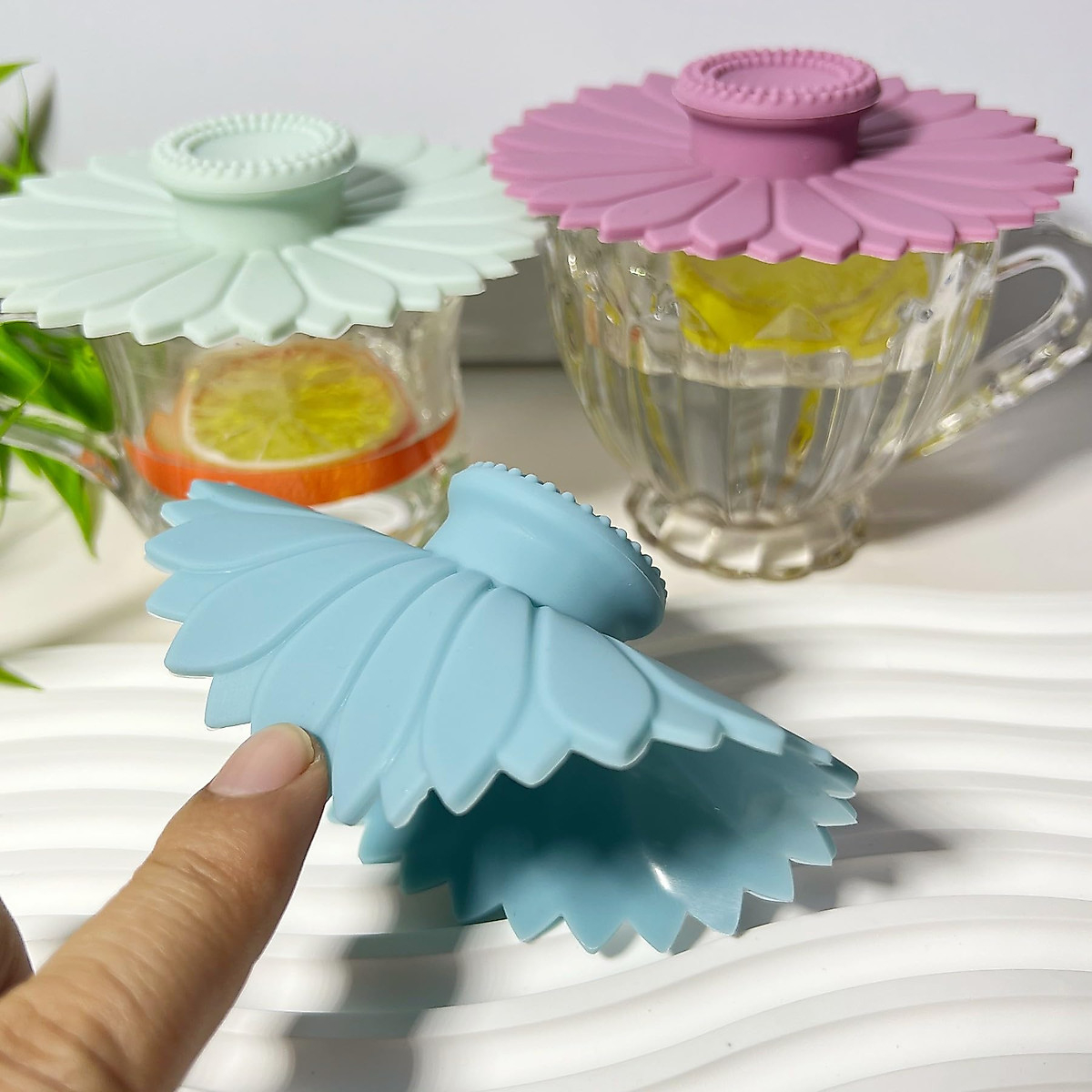 Sunflower Silicone Cup Covers (Set of 3), Multicolored Silicone Lids for Mugs, Cups, Flexible Mug Covers, Tea Pots, Hot Cup Lids for Coffee & Tea