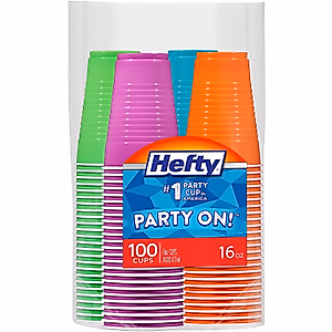 Hefty Party Cup Variety Pack, Disposable Plastic Party Cups, Easy Grip & Durable, Assorted Color Cup Variety Pack, 16-Ounce Cups, 100 CT Per Pack (Pack of 1)