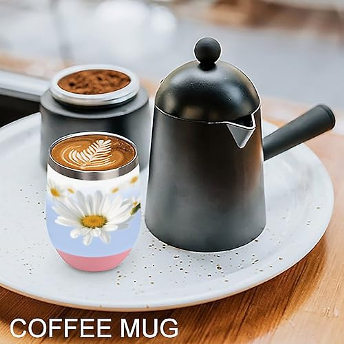 WYUSPGK 304 Stainless Steel Insulated Cup, White Daisy Print Smooth Rim, Durable & Reusable - Perfect for Office, Home, And Travel