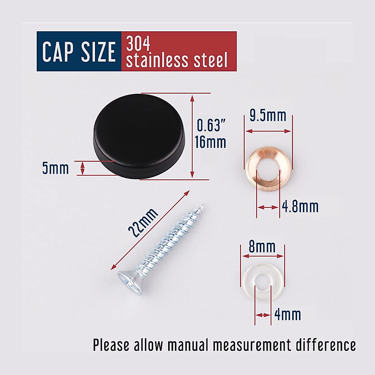 GIFTED LUGAR 4 PC 35 Dia Polished Decorative Screw CoversCaps,Stainless Steel Exposed Screw Head Covers wWashers for Furniture Indoor Outdoor Use, Round Shape (Matte Black)