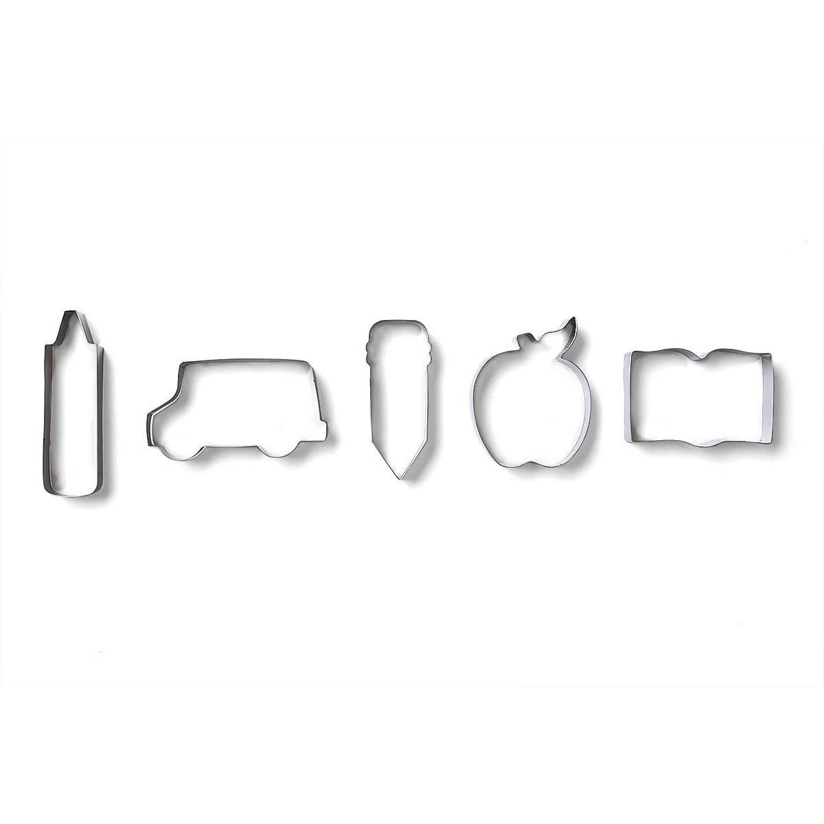 Fox Run Cookie Cutter Set, Back To School Cookie Cutter Set, Pencil, Crayon, Bus, Apple, Book, Medium