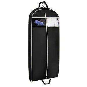 MISSLO 43" Gusseted Travel Garment Bag with Accessories Zipper Pocket Breathable Suit Garment Cover for Shirts Dresses Coats, Black