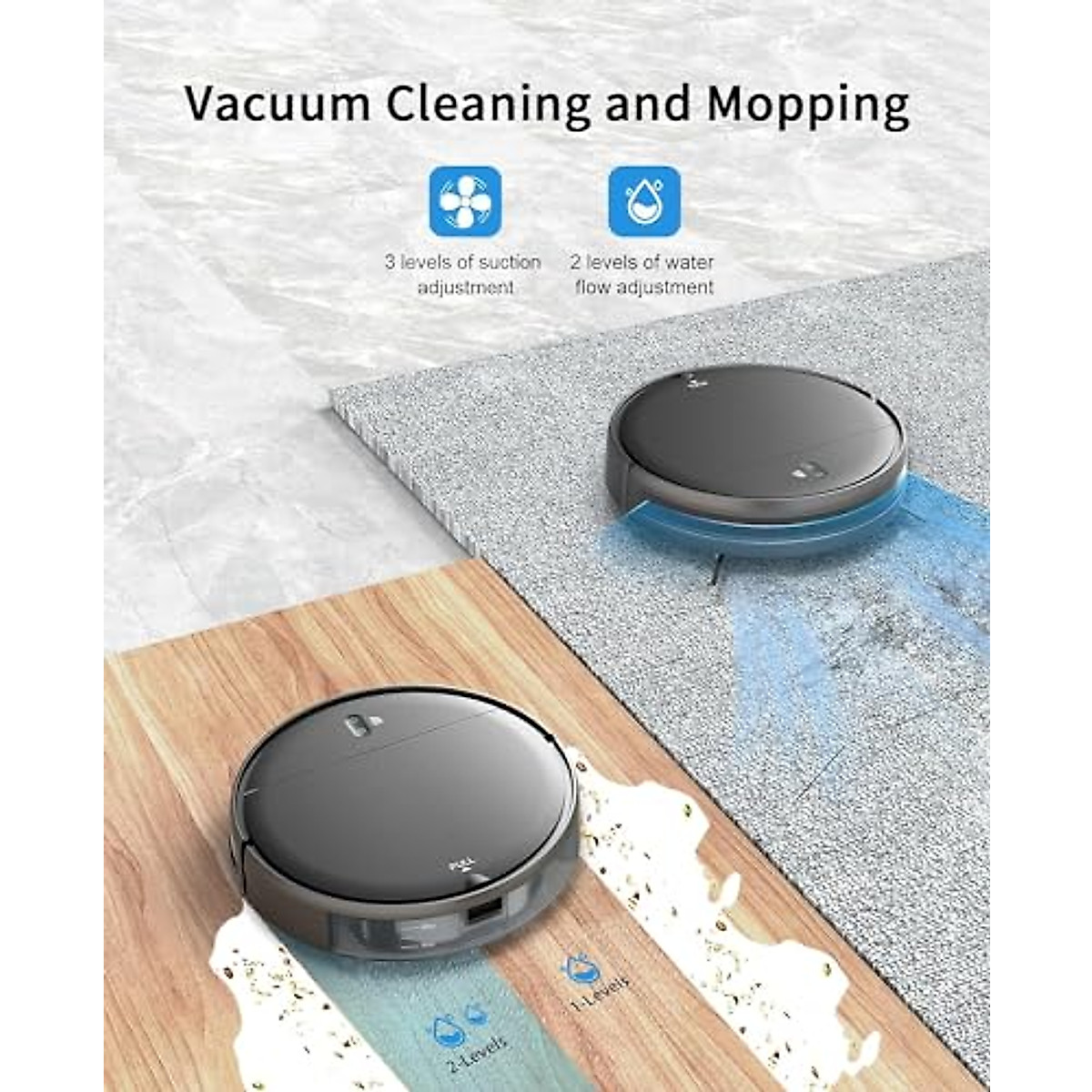 Robot Vacuum and Mop Combo, 2 in 1 Mopping Robot Vacuum Cleaner with Schedule, Wi-Fi/App, 1400Pa Max Suction, Self-Charging Robotic Vacuum, Slim, Ideal for Hard Floor, Pet Hair, Low-Pile Carpet