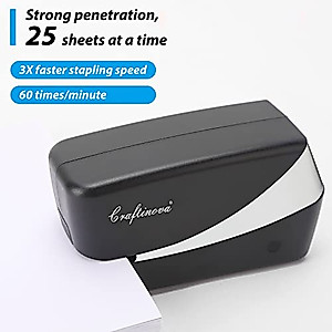 Craftinova Electric Stapler, 25 Sheet Capacity,Including 2000 Staples ，Jam Free Stapler，Professional and Home Office Stapler，Battery not Included，AC or Battery Powered.（Black Silver） …