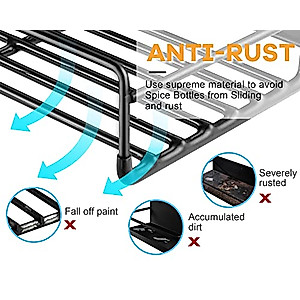 Trouwids Magnetic Spice Rack for Refrigerator, 4 Pack Magnetic Shelf Spice Rack Organizer, Metal Magnetic Fridge Shelf with 8 Hooks for Kitchen Fridge Magnet Organizer for Spice Storage (4 Pack, Black)