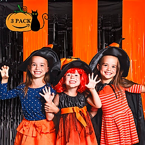 LOLStar 3 Pack Orange Black Photo Booth Props 3.3 X 6.6 ft Halloween Foil Fringe Curtains Halloween Party Photo Backdrop Streamers Backdrop for Birthday Anniversary Party Halloween Party Decoration