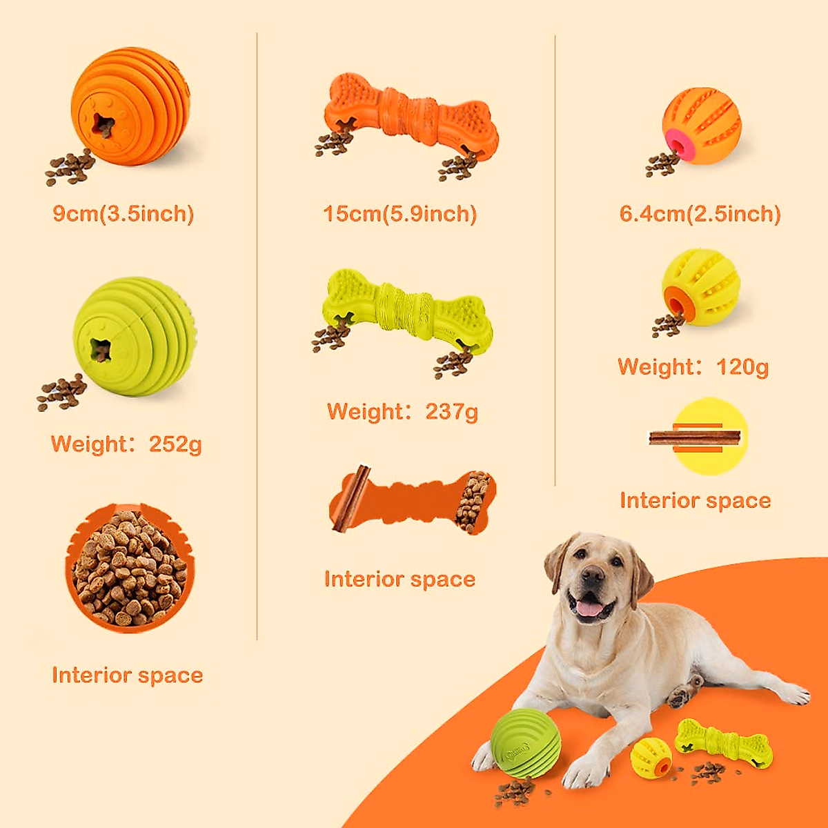 LaRoo Dog Feeder Puzzle Toy Ball, Natural Rubber Dog Chew Toy Snack Dispenser, Bite Resistant Interactive Dog Toy Treat Dispensing Aggressive Chewers for Small Medium Large Dog (9cm Ball Green)