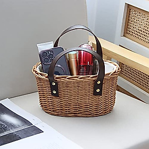 Wicker Picnic Basket with Double Leather Handles, Natural Willow Hamper for Easter Eggs Candy Wine Toy Flower Wedding Gifts