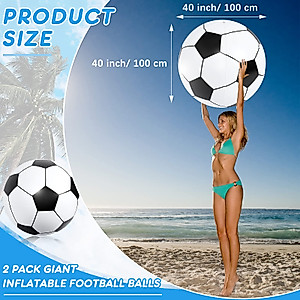 Lewtemi 2 Pcs 40 Inch Giant Inflatable Soccer Ball Large Huge Beach Ball Football Sports Birthday Party Decoration Favors Operation Christmas Pool Themed Toys for Outdoor Activity Games(Black)