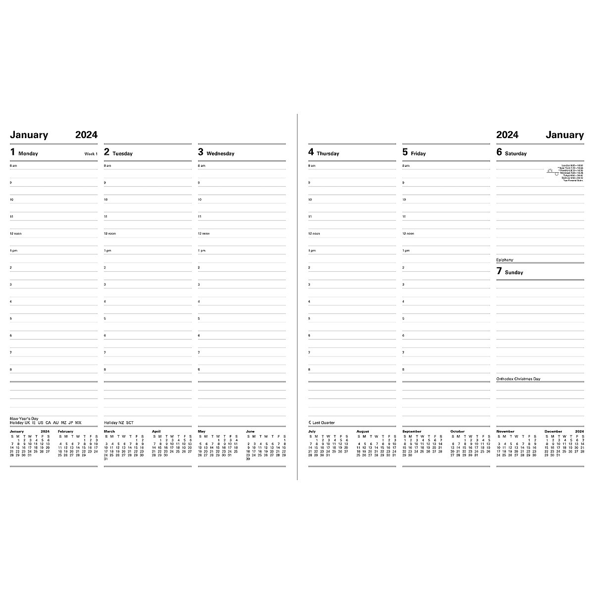 Letts Classic Quarto 2024 vertical week to view with appointments diary - black