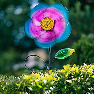 Viveta 2 Pack Wind Spinners with Metal Stake, 28.7 inches Outdoor Garden Pinwheels Spinners Purple Flower Shape Design for Yard Lawn Patio Decor