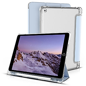 Aoub Compatible with iPad 10.2 Inch Case 9th/8th/7th Generation with Pencil Holder, Soft Clear TPU Cover Smart Trifold Stand Case for iPad Case 2021/2020/2019, Auto Sleep/Wake, Sky Blue