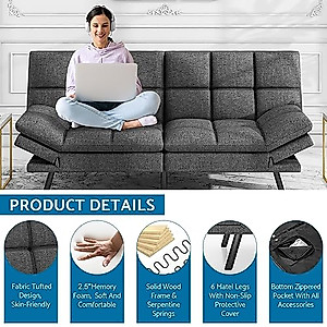 LIFERECORD Futon, Loveseat Memory Foam Convertible Sleeper Adjustable Armrest&Backrest, Sofa Bed Couches for Bedroom, Small Spaces, Grey