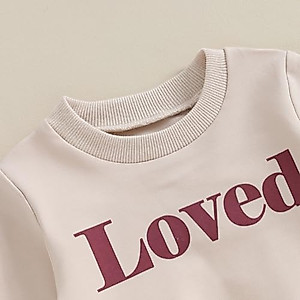 Meiweileya Infant Baby Boy Girl Fall Winter Clothes Loved Long Sleeve Sweatshirt Pullover Tops Red Pants Set Valentines Day Outfit 2Pcs (Khaki+Red, 12-18 Months)