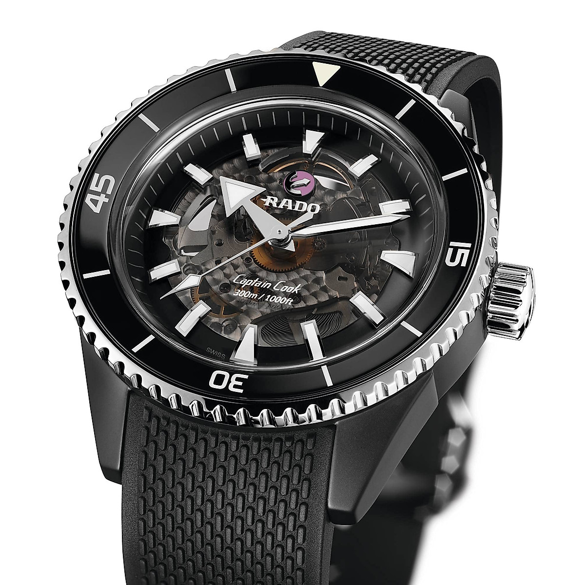 Rado Captain Cook High-Tech Ceramic Black, Rubber Bracelet R32127156