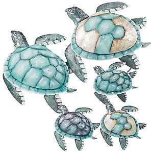 Coastal Home 19in Metal Capiz Bale of Turtle Wall Decor One Size Blue Multi