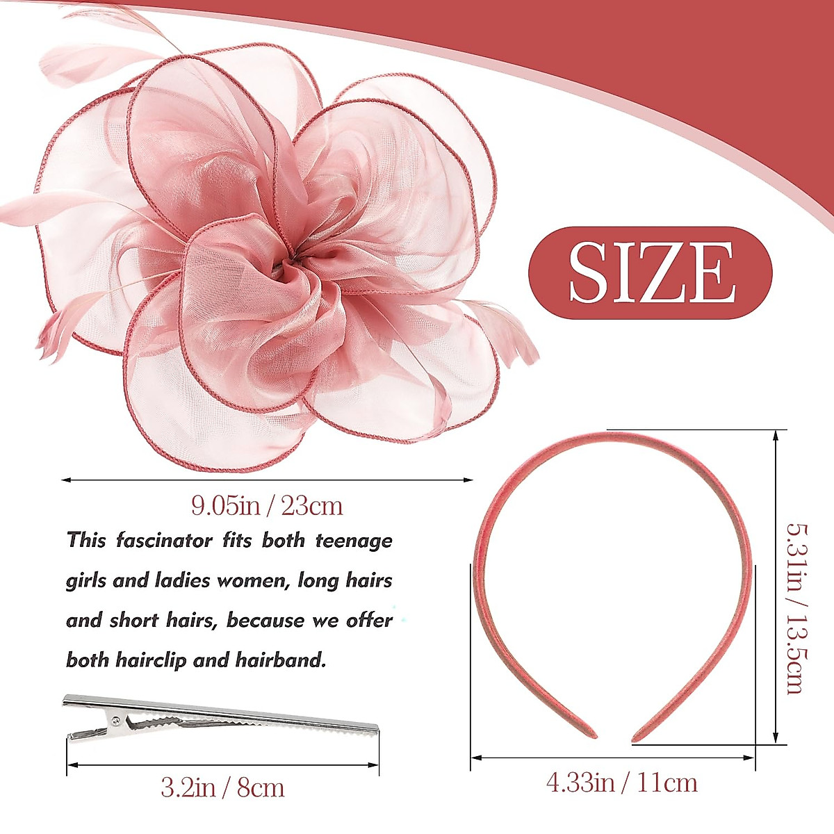 Fascinators Hats for Women Kentucky Derby Tea Party Hat Wedding Mesh Ribbons Cocktail Fancy Flower Feathers Fascinator Clip Pink