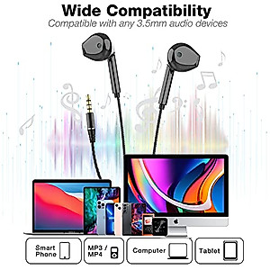 Dixvuk Earbuds Wired with Microphone Pack of 2, in-Ear Headphone Stereo Sound Noise Isolating, Earphone Fits 3.5mm Interface for iPad, Mp3/Mp4, Apple iPhone, Android Smartphones, Black(Black)