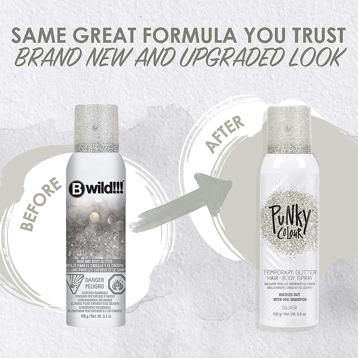 Punky Temporary Hair and Body Glitter Color Spray, Travel Spray, Lightweight, Adds Sparkly Shimmery Glow, Perfect to use On Hair, Skin, or Clothing, 3.5 oz - SILVER