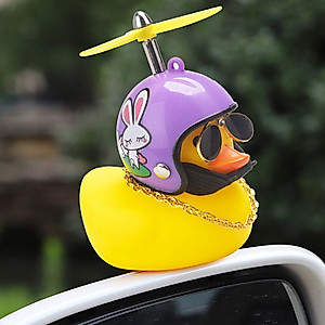 wonuu Rubber Duck Car Ornaments Yellow Duck Car Dashboard Decorations Cool Glasses Duck with Propeller Helmet (Purple Rabbit-Yellow)