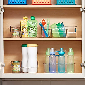 iDesign IDjr Storage Organizer with Two Compartments for Baby Bottles, Pouches, Food Jars for Pantry or Refrigerator - Clear