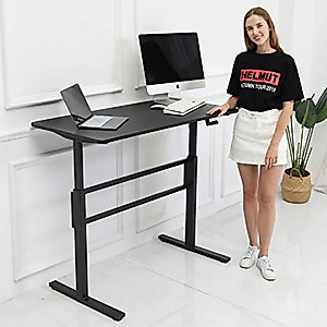 SDADI Crank Adjustable Height Standing Desk - Sit to Stand up Desk, Home Office Desk Computer Workstation, Black Frame/Black Top