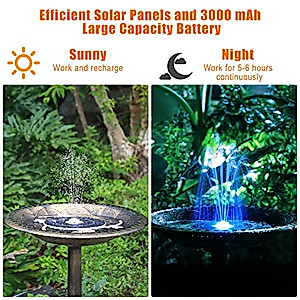 AISITIN 3.5W LED Solar Bird Bath Fountains Upgraded, Solar Fountain with 8 Nozzles, 3000 Battery & 3 Brackets, Floating Solar Powered Water Pump for Garden, Pond, Bird Bath and Pool