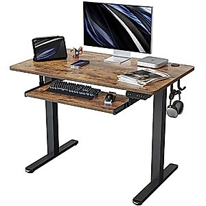FEZIBO Height Adjustable Electric Standing Desk with Keyboard Tray, 40 x 24 Inches Sit Stand up Desk with Splice Board, Black Frame/Rustic Brown Top