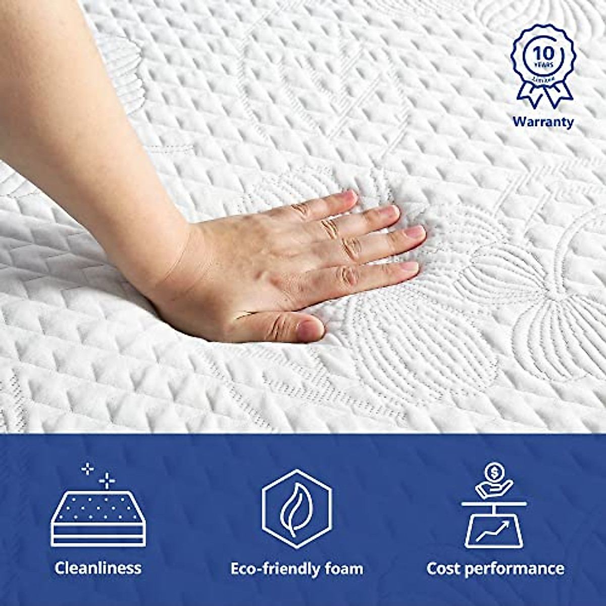 Olee Sleep 10 Inch Ventilated Gel Infused Memory Foam Mattress, CertiPUR-US® Certified, Blue, Queen