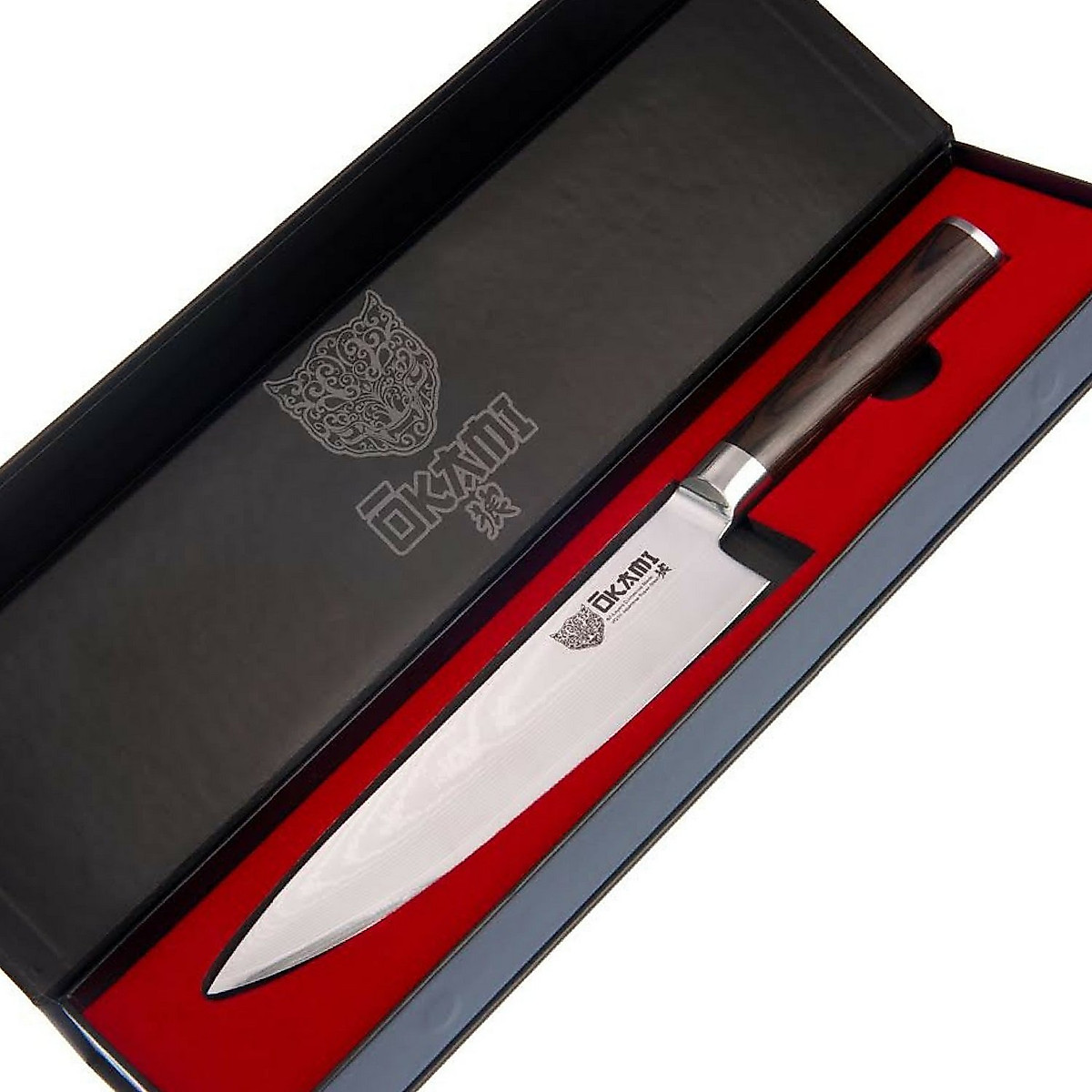 Okami Knives CHEF KNIFE 8" Japanese Damascus Stainless Steel, High Carbon Sharp Kitchen Cutlery, Light & Ergonomic Gyuto