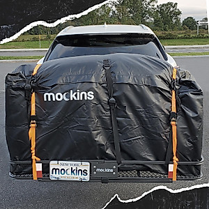 Mockins 25 Cu.Ft. Trailer Hitch Cargo Carrier Bag | 60"x24"x31" Waterproof Cargo Bag for Hitch Carrier | Weatherproof Abrasion Resistant Vinyl Vehicle Soft-Shell Carriers w/Straps, Lock, & Carry Bag