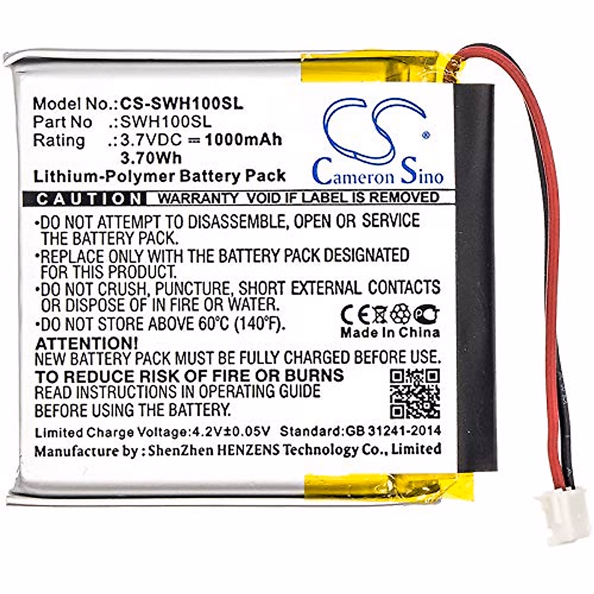 Camron Sino Battery for Sony WH-1000MX4, WH-1000xM3, WH-CH710N/B 1588-0911, LIS1662HNPC, SM-03, SP 624038 1000mAh / 3.70Wh