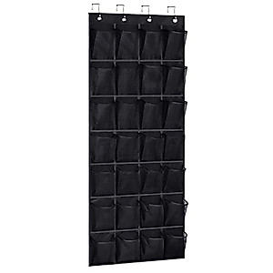 AOODA 28 Mesh Large Pockets Over The Door Shoe Organizer, Hanging Shoe Organizer for Closet Door Shoe Rack Hanger Holder, Black