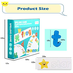 Wooden Toddler See and Spelling Learning Toy Matching Alphabet Word Game with 56 Different Words on 28 Two-Sided Cognitive Cards Letter Jigsaw Puzzle Toys for Kid’s Montessori Preschool Education
