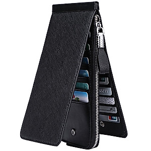 JEEBURYEE Women's Genuine Leather Multi Credit Card Holder Wallet RFID Blocking Long Bifold Clutch Wallet Ladies Purse with Zipper Pocket Black