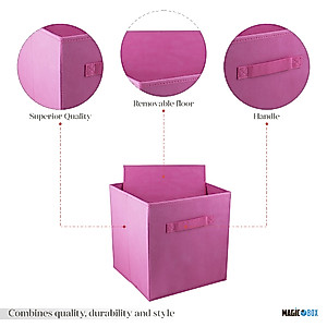 Foldable Storage Bins | Storage Cubes | Storage Bin for Home and Office | Collapsible Storage Bins | Collapsible Fabric Storage Cubes Organizer with Handle | 11 inch cube storage bin (Pink)