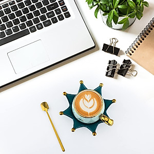 7.4 OZ Mug Ceramic Coffee Cup with Crown Saucer & Spoon, Christmas Gifts Mom Birthday Gifts Mother's Day for Mother,Espresso Coffee mug Tea cup (green)