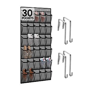 30 Compartment Breathable Mesh Pocket Over the Door Hanging Shoe Organizer, Closet Shoe Organizer, Large Men's and Women's Shoe Organizer, Hanging Over the Door Shoe Organizer (Gray)