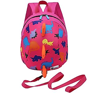 DB Dinosaur Toddler Mini Backpack with Leash, Children Kids Baby Harness Bookbag (Rose Pink)