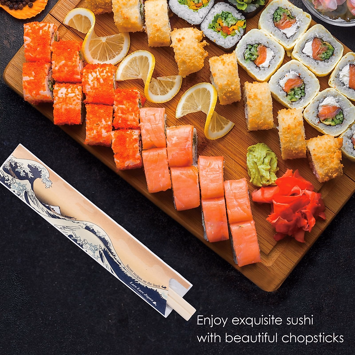 40 Pairs Disposable Chopsticks with Japan Hokusai Designed Origami Paper Rest, Individually Wrapped Chopsticks for Asian Japanese Dishes, Sushi Ramen (Great Wave)