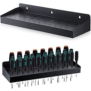 MorningRo 32 Holes Screwdriver Organizer Metal Screwdriver Holder Wall Mount Tool Organizer with 3 Types Rhombus Holes, Stores up to 32 Screwdrivers, Tool Storage Rack for Workshop, Garage, Home