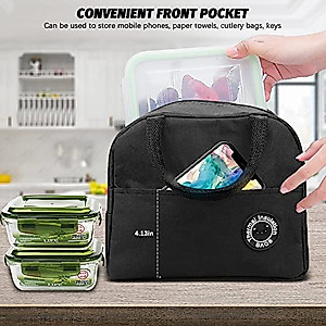 BLOCE Insulated Lunch Bag Women, Small Lunch Box for Women, Freezable Tote Bag, Adult Waterproof Lunchbox for Office Work Picnic Beach Workout Travel (Small Black)