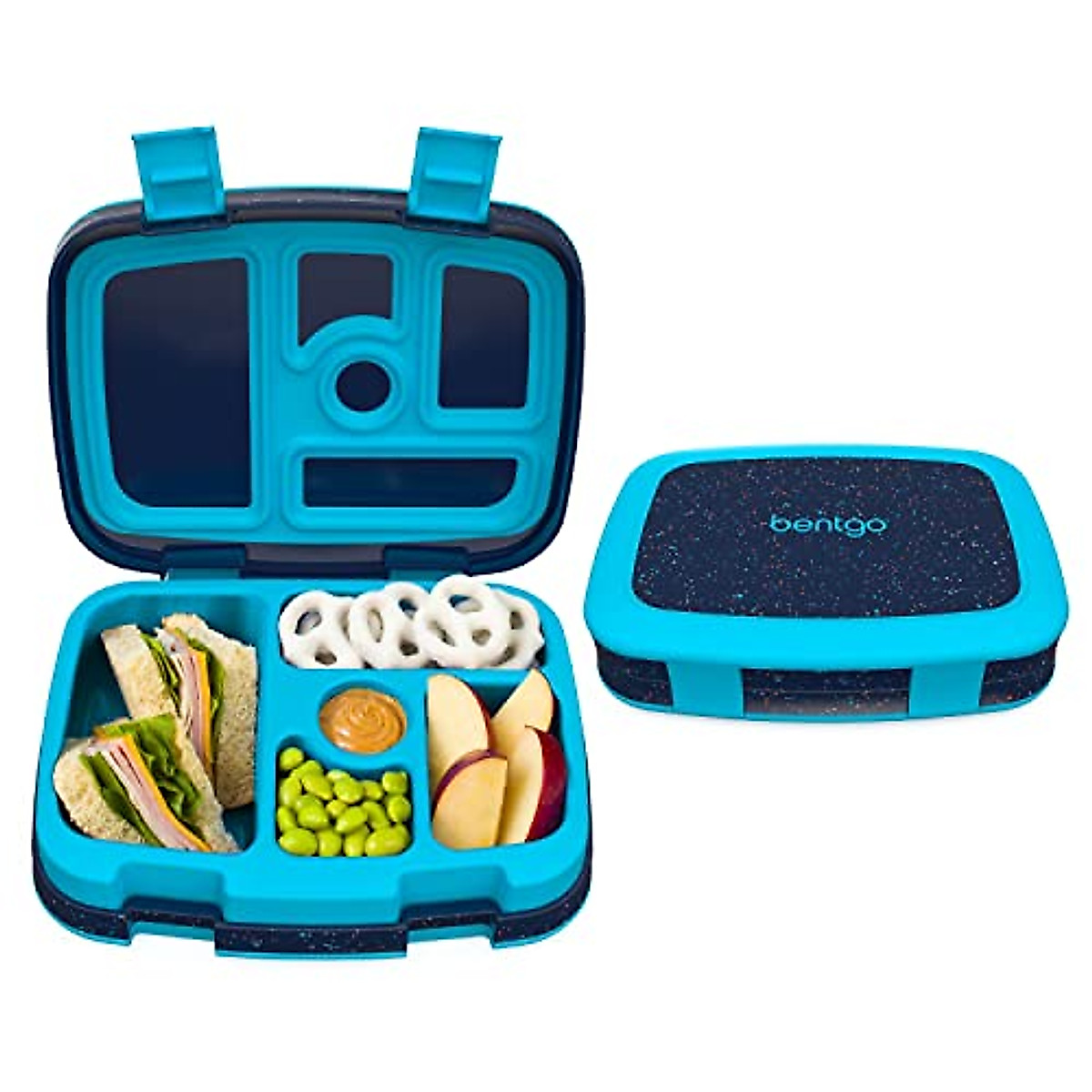 Bentgo® Kids 5-Compartment Lunch Box Set With Insulated Lunch Bag and 2-in-1 Backpack & Insulated Lunch Bag (Confetti Edition - Abyss Blue)