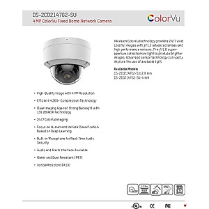 Ⲏіkvіsіon DS-2CD2147G2-LSU Acusense 4MP IP 247 Full Color Night Vision, 2.8mm PoE Dome Camera Outdoor IP67 IK10 H.265+ Built in Mic Compatible with Hikvision IP Camera NVR System