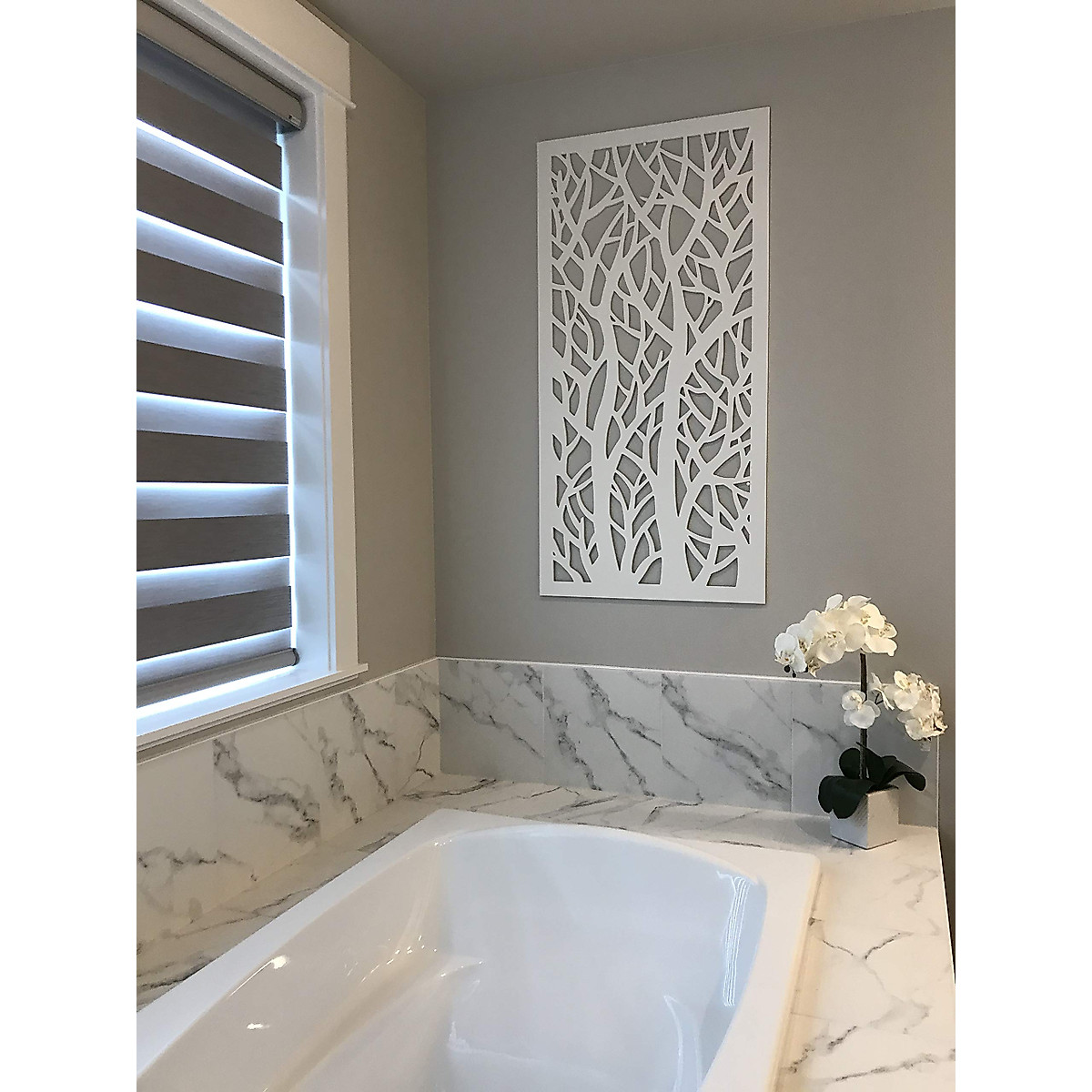 VIMA Twin Trees Decorative Wall Panel - 48"L x 24"W PVC Board Panel with Private Screen Fence Design, 3/8" Thickness, White Color