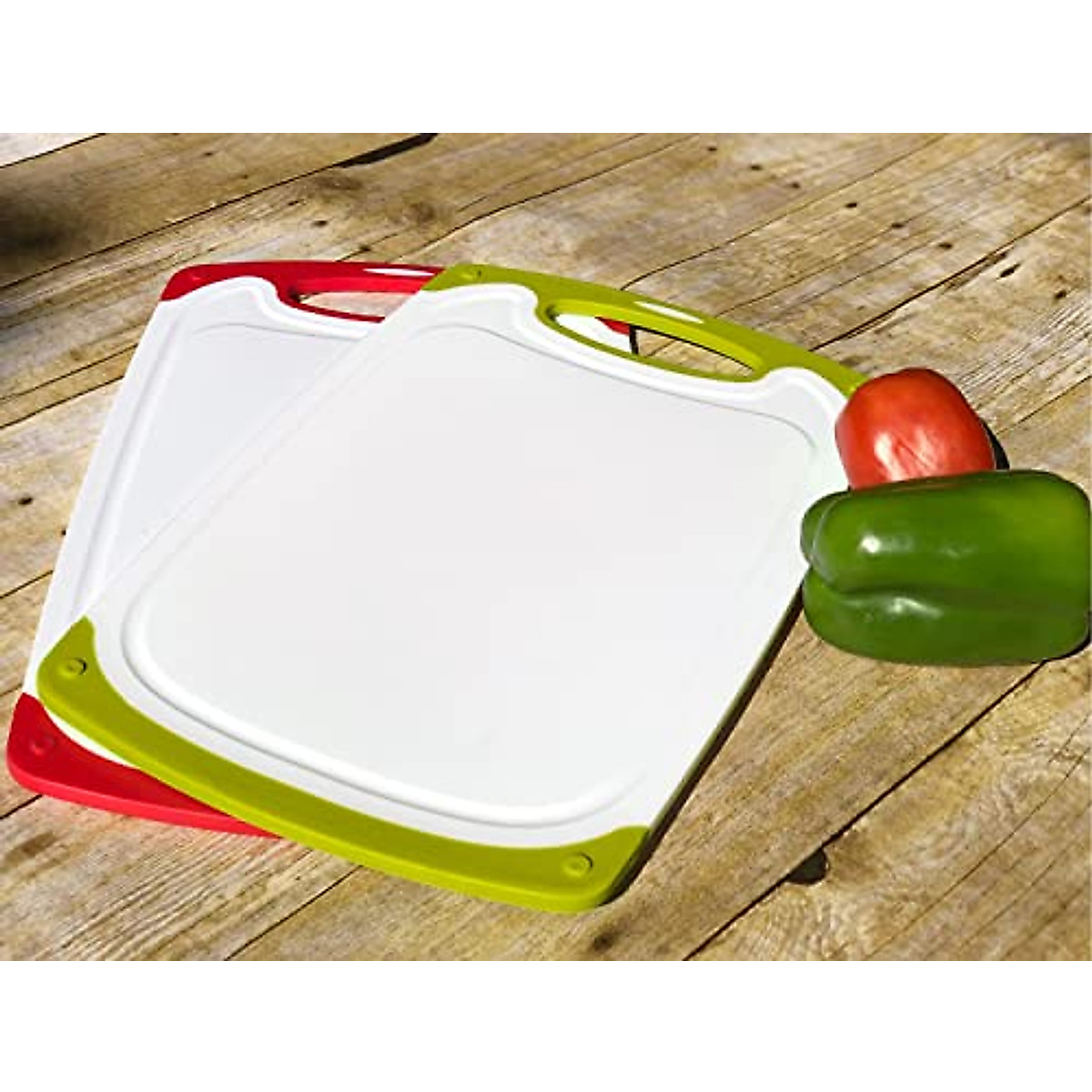 Raj Plastic Cutting Board Reversible Cutting board, Dishwasher Safe, Chopping Boards, Juice Groove, Large Handle, Non-Slip, BPA Free (Large (15.75" x 9.45"), Red and Green)