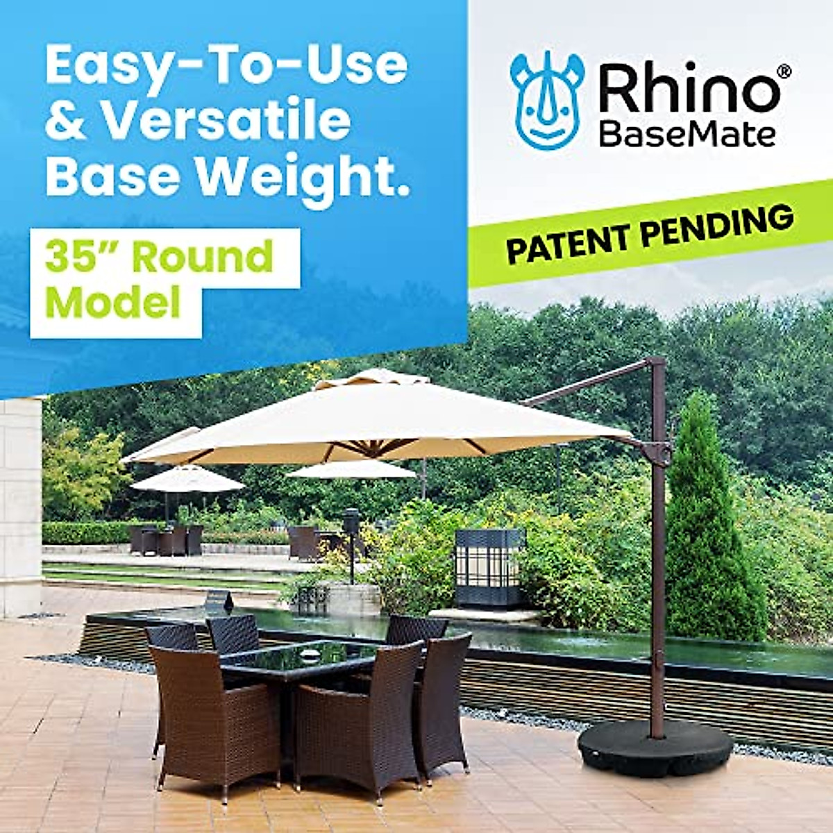 Rhino BaseMate EVA Material - Patio Umbrella Base Weights up to 200 Lb. | for Cantilever Umbrella, Regular Umbrella, or Any Offset Umbrella Base | 4-Part, 900D Heavy-Duty, All-Weather (Round)