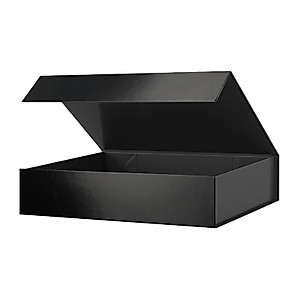 PACKHOME Gift Box 11x7.8x2.3 Inches, Gift Box with Lid, Sturdy Shirt Box with Magnetic Lid for Wrapping Gifts (Glossy Metallic Black)